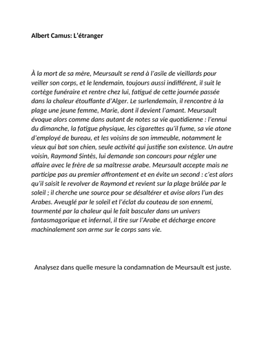 A LEVEL FRENCH MOCK EXAMINATION QUESTIONS ALBERT CAMUS L'ETRANGER ...