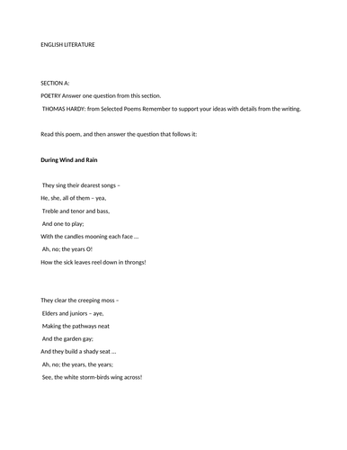 iCSE ENGLISH LITERATURE THOMAS HARDY DURING WIND AND RAIN LESSON PLAN ...
