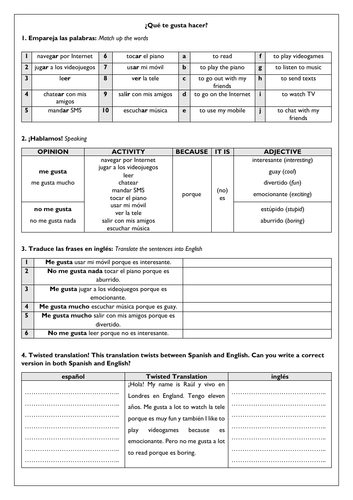 Viva 1 Hobbies & Free time - Mi tiempo libre (9 Worksheets) Spanish KS3 ...