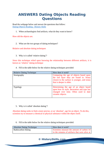 Relative Dating Worksheet