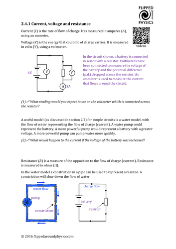 Current, voltage and resistance | Teaching Resources