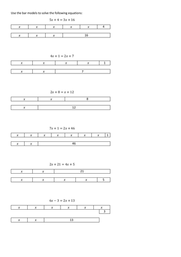 Solving Equations Bar Model Teaching Resources