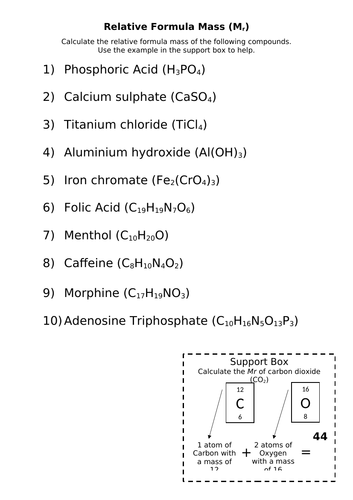 GCSE Chemistry - Relative Formula Mass Questions | Teaching Resources