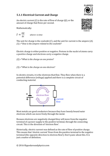 Electric current and charge | Teaching Resources