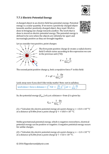 Electric potential energy | Teaching Resources