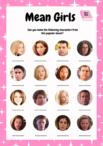 Mean Girls Movie Character Quiz. Game Sheet and Answers - Lesson Filler ...