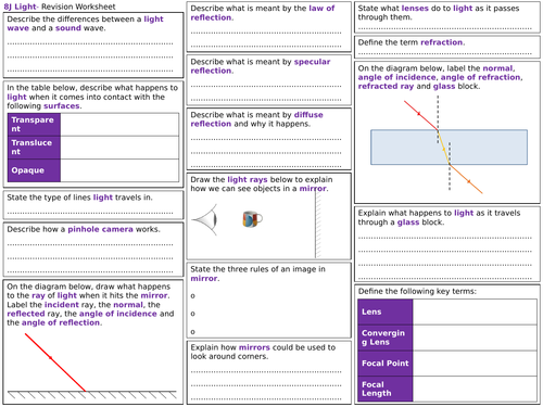 Exploring Science 8J Revision Worksheet- Light | Teaching Resources Exploring Science 8J Revision Worksheet- Light | Teaching Resources