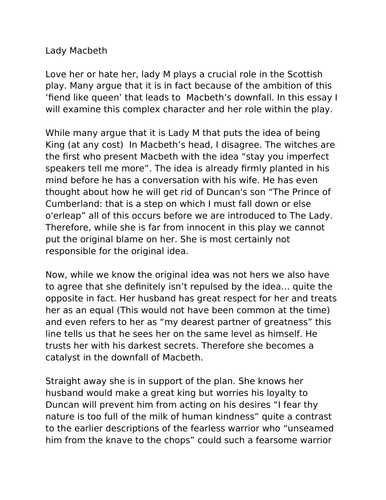 Sample Macbeth Essays and an Essay Plan | Teaching Resources