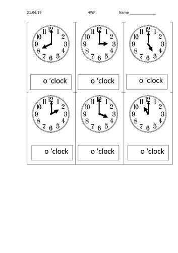 o clock and half past homework sheet | Teaching Resources
