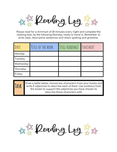 KS2 Weekly Reading Log with Activities | Teaching Resources