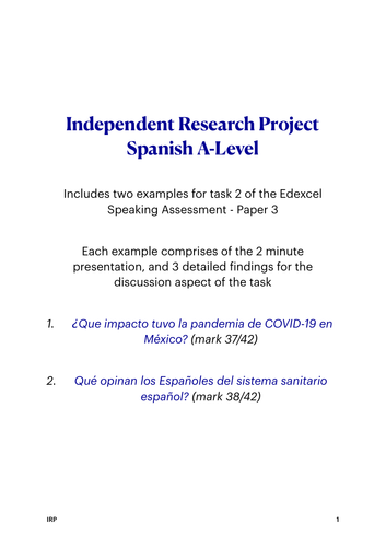 Independent Research Project (IRP) Spanish A-Level | Teaching Resources
