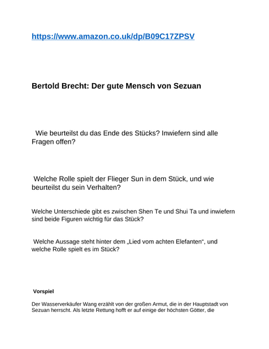 A LEVEL GERMAN REVISION SHEET DER GUTE MENSCH VON SEZUAN BRECHT ...