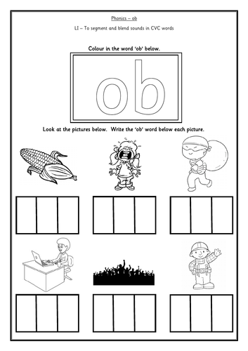 Medial 'o' 'u' Vowel Spellings and Phonics Worksheets - ob, og, ot, ug ...