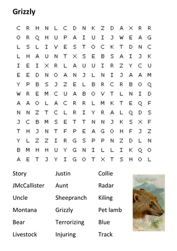 Grizzly by Gary Paulsen Word Search | Teaching Resources