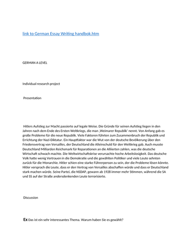 Individual Research Project IRP GERMAN A LEVEL - example discussion ...
