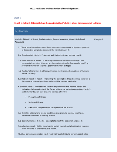 NR222 / NR 222 Exam 1 (Latest 2022 / 2023): Health & Wellness ... NR222 / NR 222 Exam 1 (Latest 2022 / 2023): Health & Wellness ...