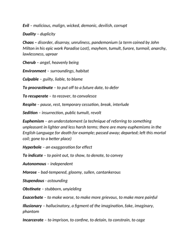 English A LEVEL ambitious vocabulary and synonyms revision sheet ...