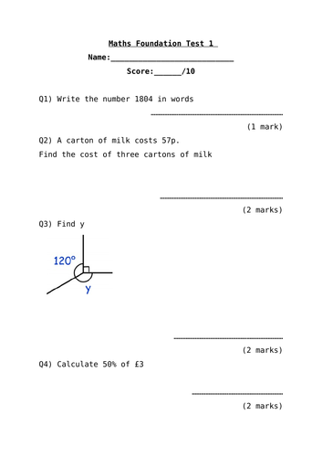 MATHS FOUNDATION TEST 1 | Teaching Resources