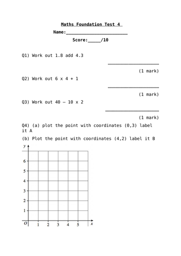 MATHS FOUNDATION TEST 4 | Teaching Resources