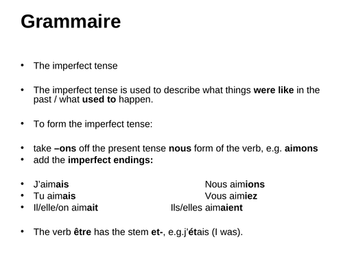 L’imparfait / The imperfect tense | Teaching Resources