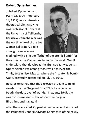 Robert Oppenheimer Handout | Teaching Resources