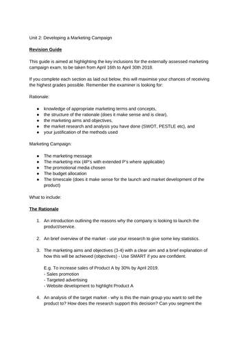 Developing a Marketing Campaign Revision Guide | Teaching Resources