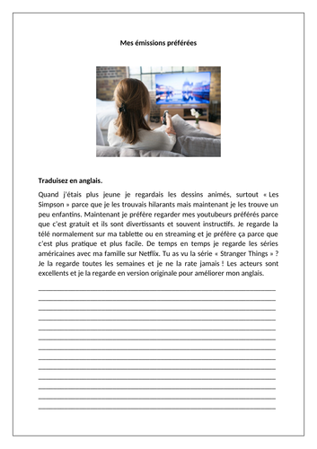 La télé / Les émissions / TV / TV programmes | Teaching Resources