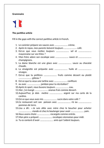 The partitive article du / de la / de l’ / des | Teaching Resources