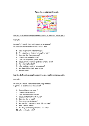Forming questions in the tu and vous form in French | Teaching Resources