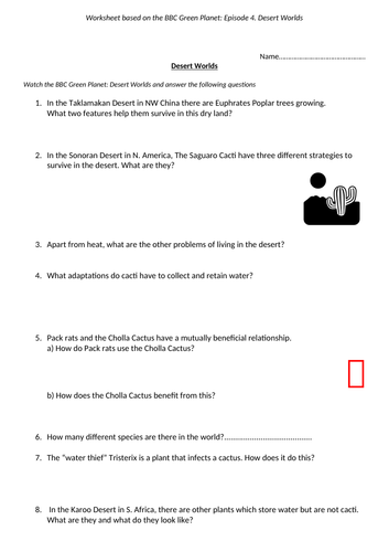 Worksheet to accompany BBC Green Planet Episode 4 Desert Worlds ...
