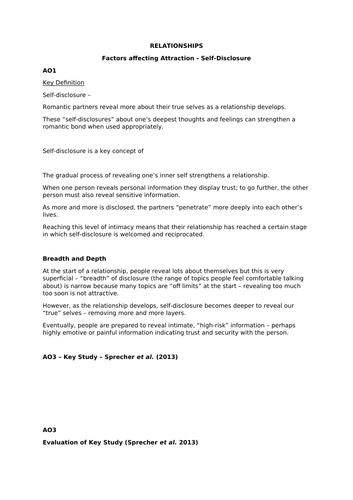 Self-disclosure (AQA Psychology Relationships) | Teaching Resources Self-disclosure (AQA Psychology Relationships) | Teaching Resources
