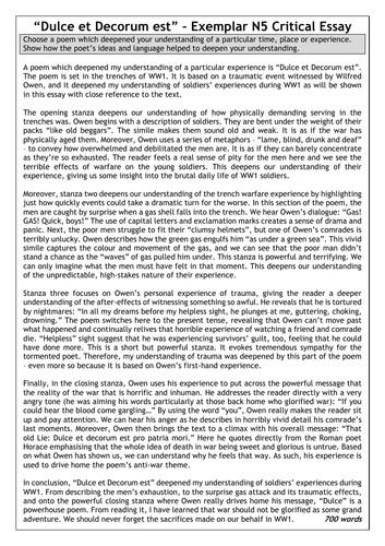 "Dulce et Decorum est" Example Essay | Teaching Resources