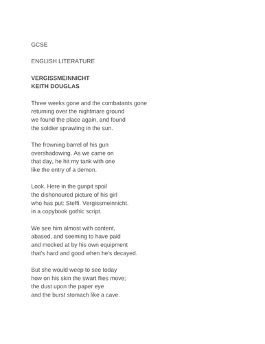 VERGISSMEINNICHT KEITH DOUGLAS poetry analysis GCSE ENGLISH LITERATURE ...
