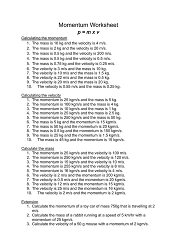 Momentum Calculations and Simple Collisions | Teaching Resources