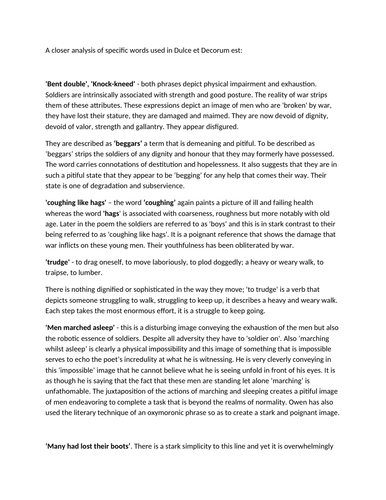 AN A* ANALYSIS DULCE ET DECORUM EST WILFRED OWEN GCSE ENGLISH ...