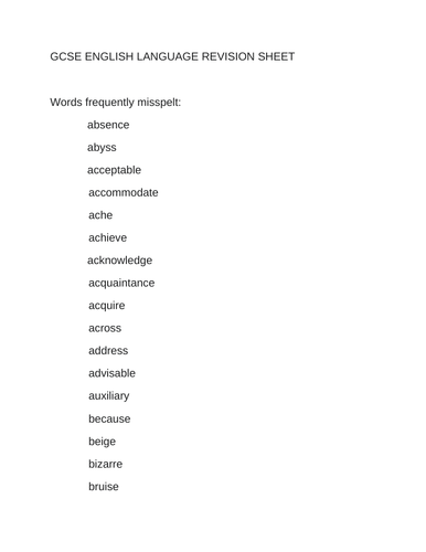 Year 6 Spelling list - COMMONLY MISSPELT WORDS - ambitious diction ...