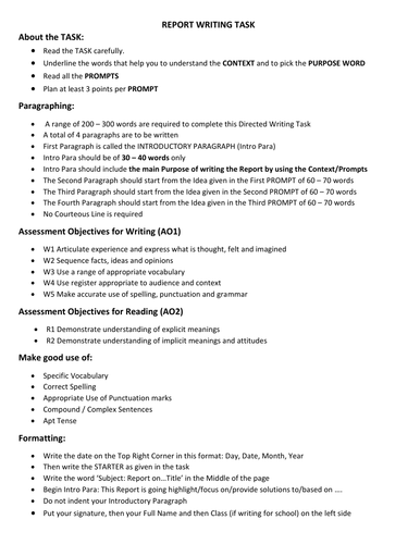 Handout on Report Writing | Teaching Resources