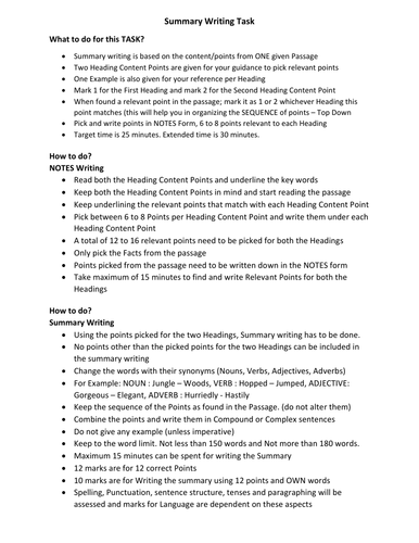 Handout On Summary Writing Teaching Resources