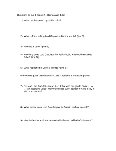 Romeo and Juliet Act 1 sc2 questions/ answers | Teaching Resources
