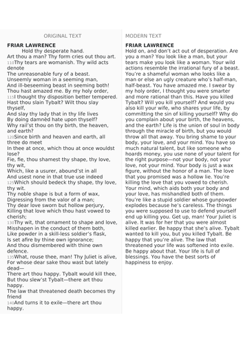 Romeo and Juliet Act 3 scene 3 lines 108 - 142 | Teaching Resources