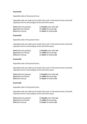 Separable verbs in the present tense | Teaching Resources