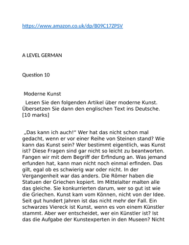 GERMAN A LEVEL TRANSLATION EXERSICE (with answer provided) | Teaching ...
