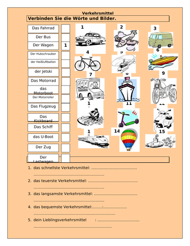 Verkehrsmittel / Transport | Teaching Resources