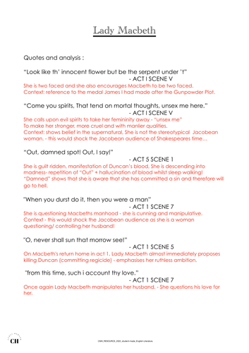 Lady Macbeth Quotes | Teaching Resources