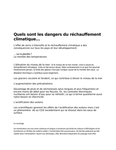 la lutte contrele réchauffement climatique A LEVEL FRENCH REVISION ...
