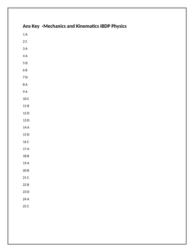 Physics Mechanics -Kinematics Revision Test - and Ans Key | Teaching ...