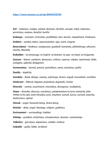 Synonyms Exercise English Language ADVANCED LEVEL (GCSE / A LEVEL ...