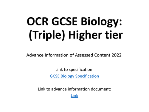 OCR GCSE Triple Biology Summer 2022 additional information | Teaching ...