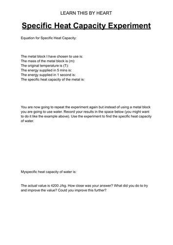 Specific Heat Capacity Practical | Teaching Resources