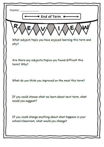 End of Term Review Sheet | Teaching Resources